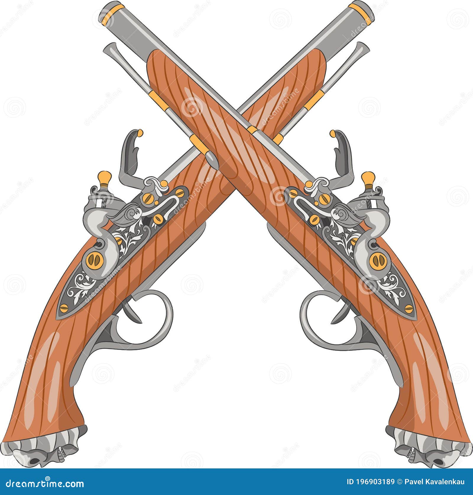 Two Old Flintlock Pistols. Cartoon Vector | CartoonDealer.com #196903189