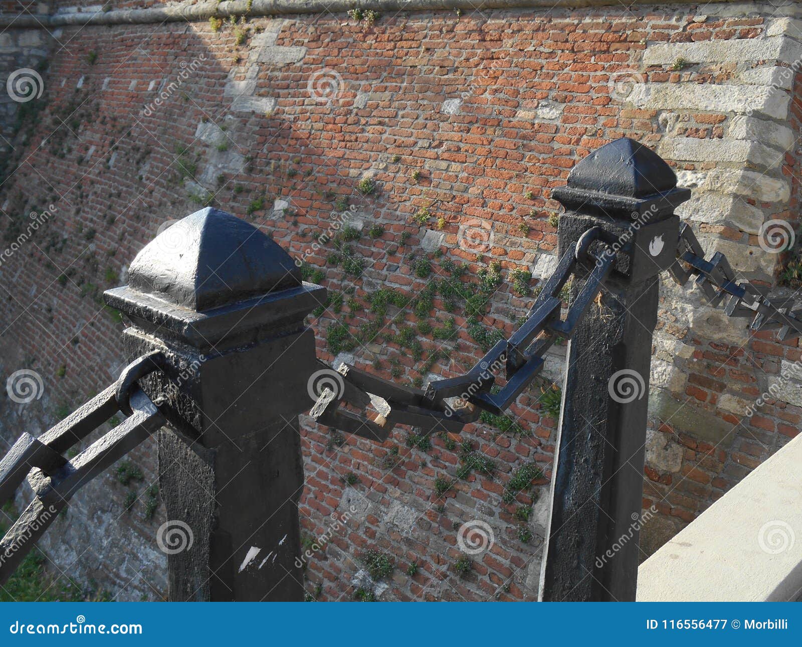Two Old Iron Pillar with Chain Stock Image - Image of architecture ...