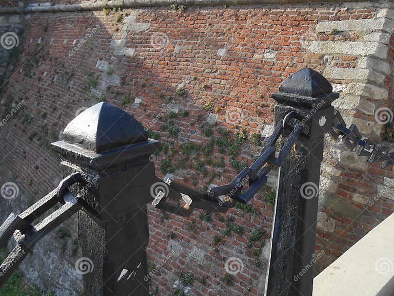 Two Old Iron Pillar with Chain Stock Image - Image of architecture ...