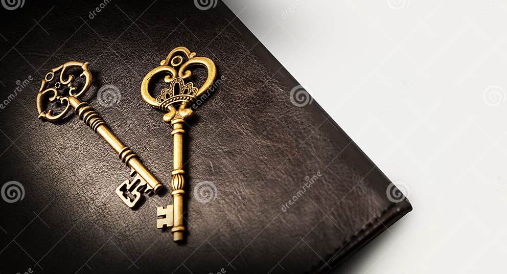 Two Old Keys on the Dark Background of the Skin Stock Photo - Image of ...
