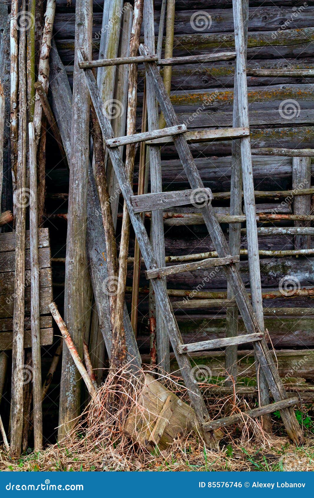 Two Old Ladder Against a Wall Stock Photo - Image of background ...