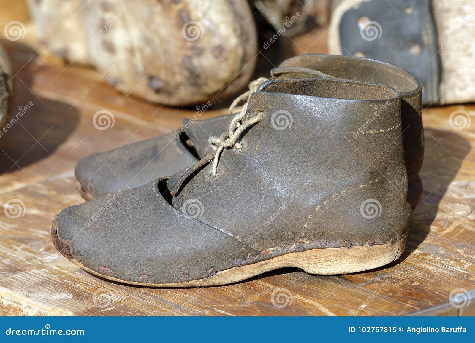 Two old leather shoes stock image. Image of string, warmer - 102757815