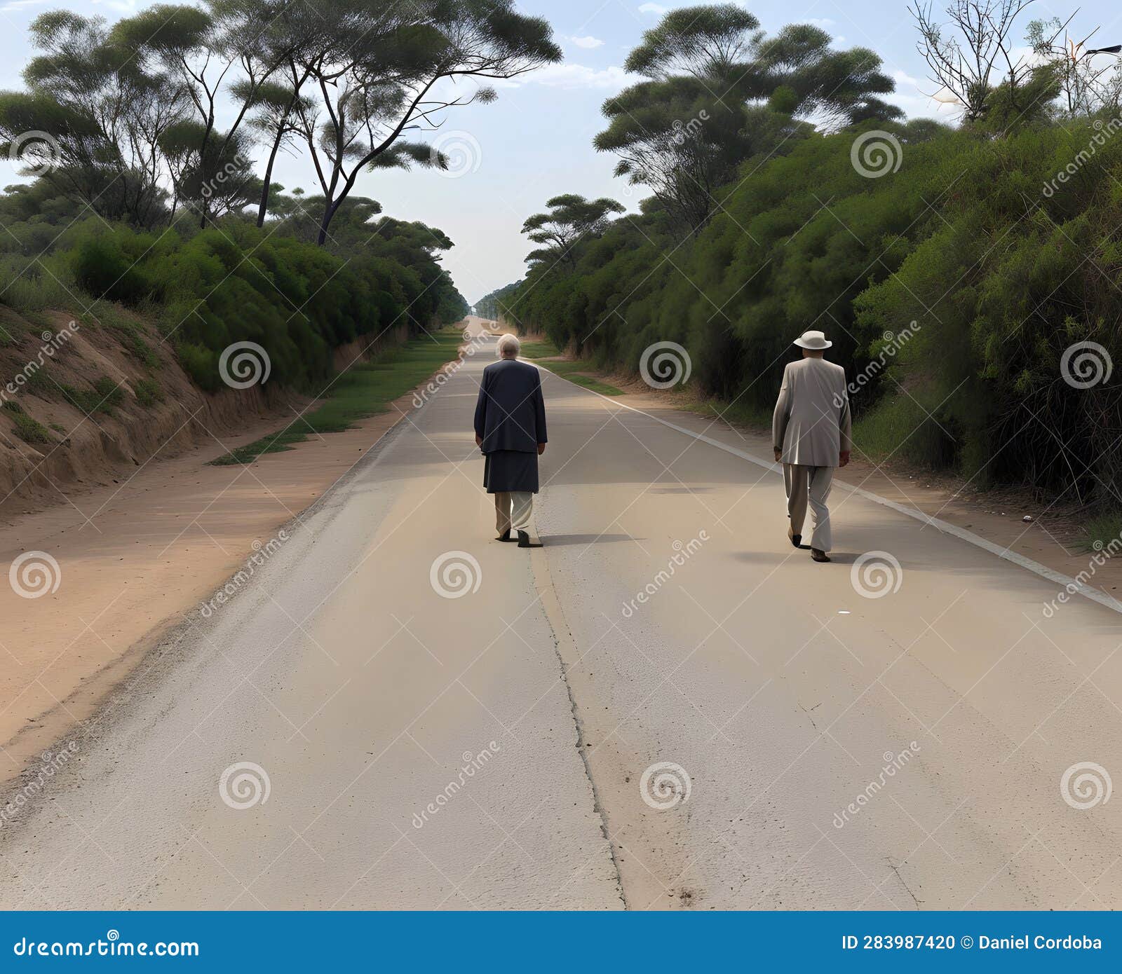 Two Old Men Walking through a Deserted Road Stock Illustration ... Two Old Men Walking through a Deserted Road Stock Illustration ...