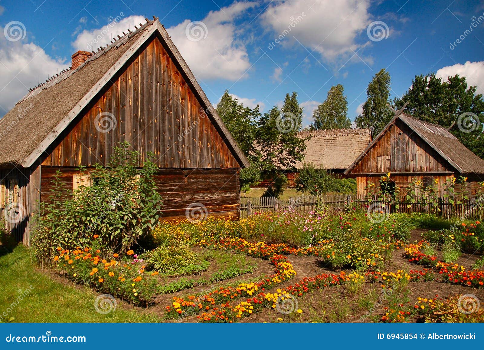 Two Old Polish Cottages in Countryside Stock Photo - Image of flower ...