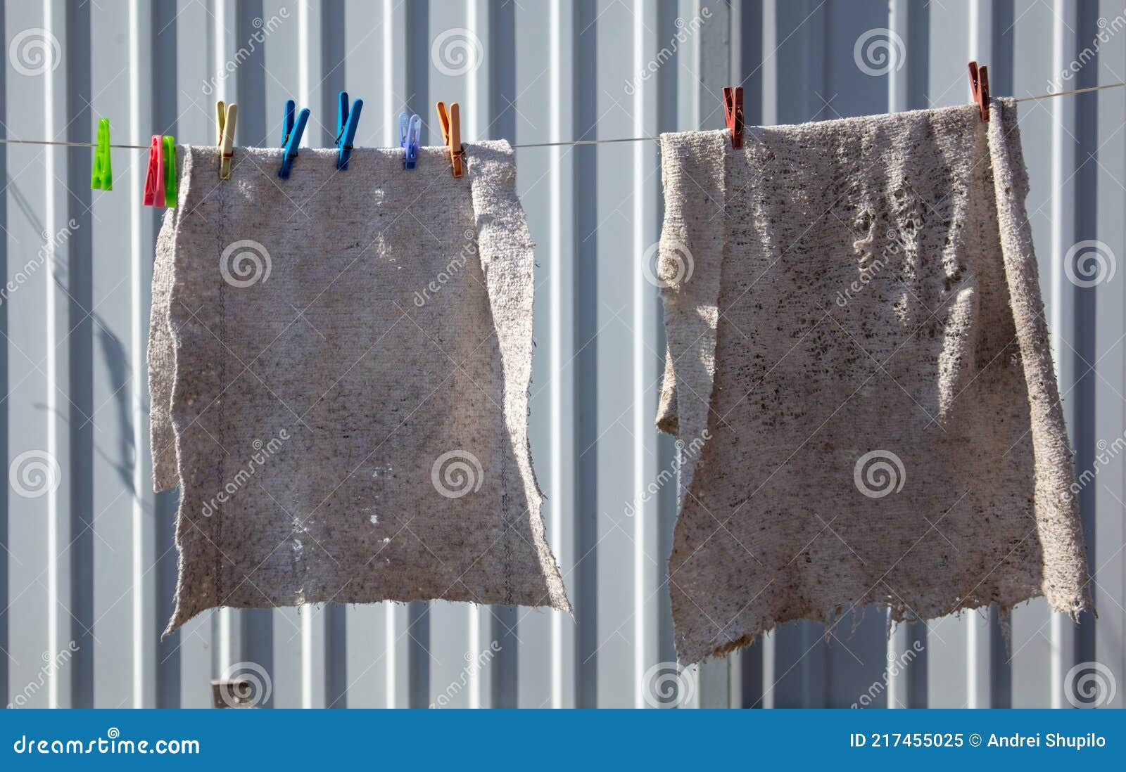 Two Old Rags are Drying on a Clothesline Stock Image - Image of design ...