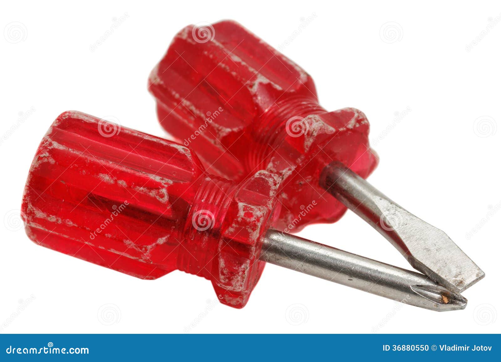 Two Old Red Short Screwdrivers Stock Photo - Image of closeup ...