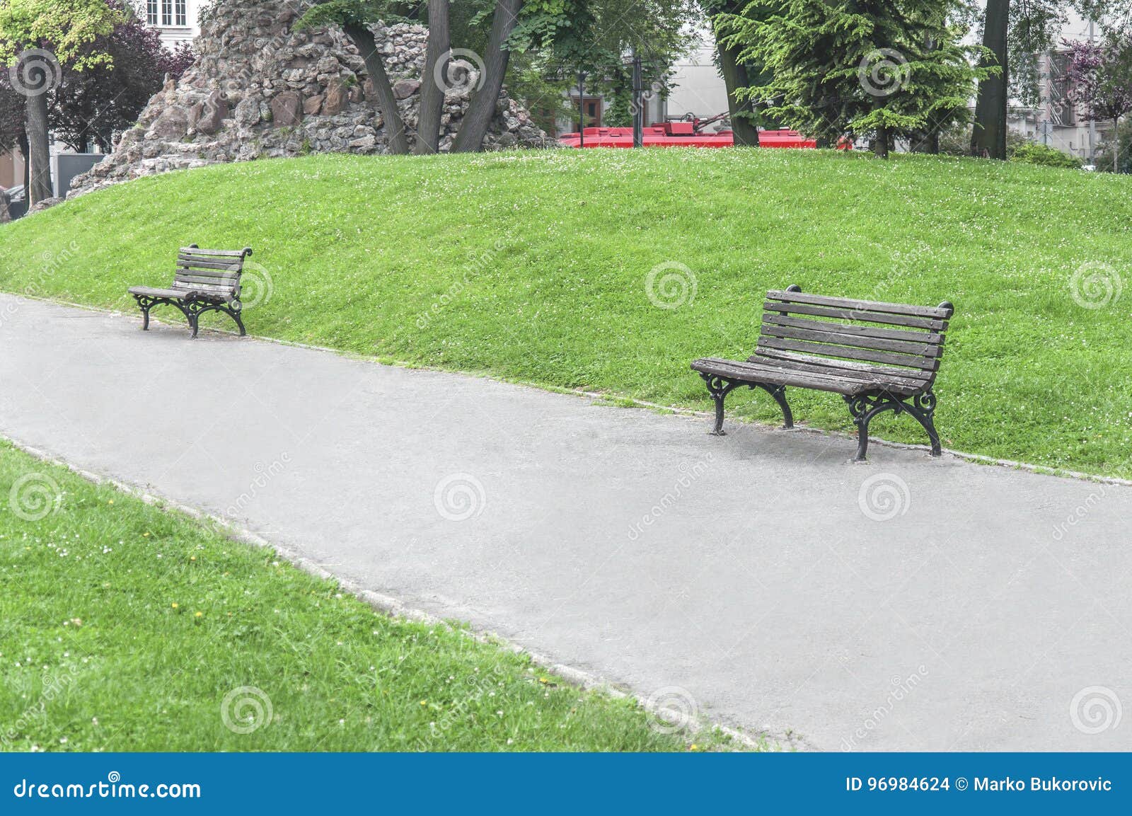 Two Old Rusty Bench in the Park in the City Center Stock Photo - Image ...