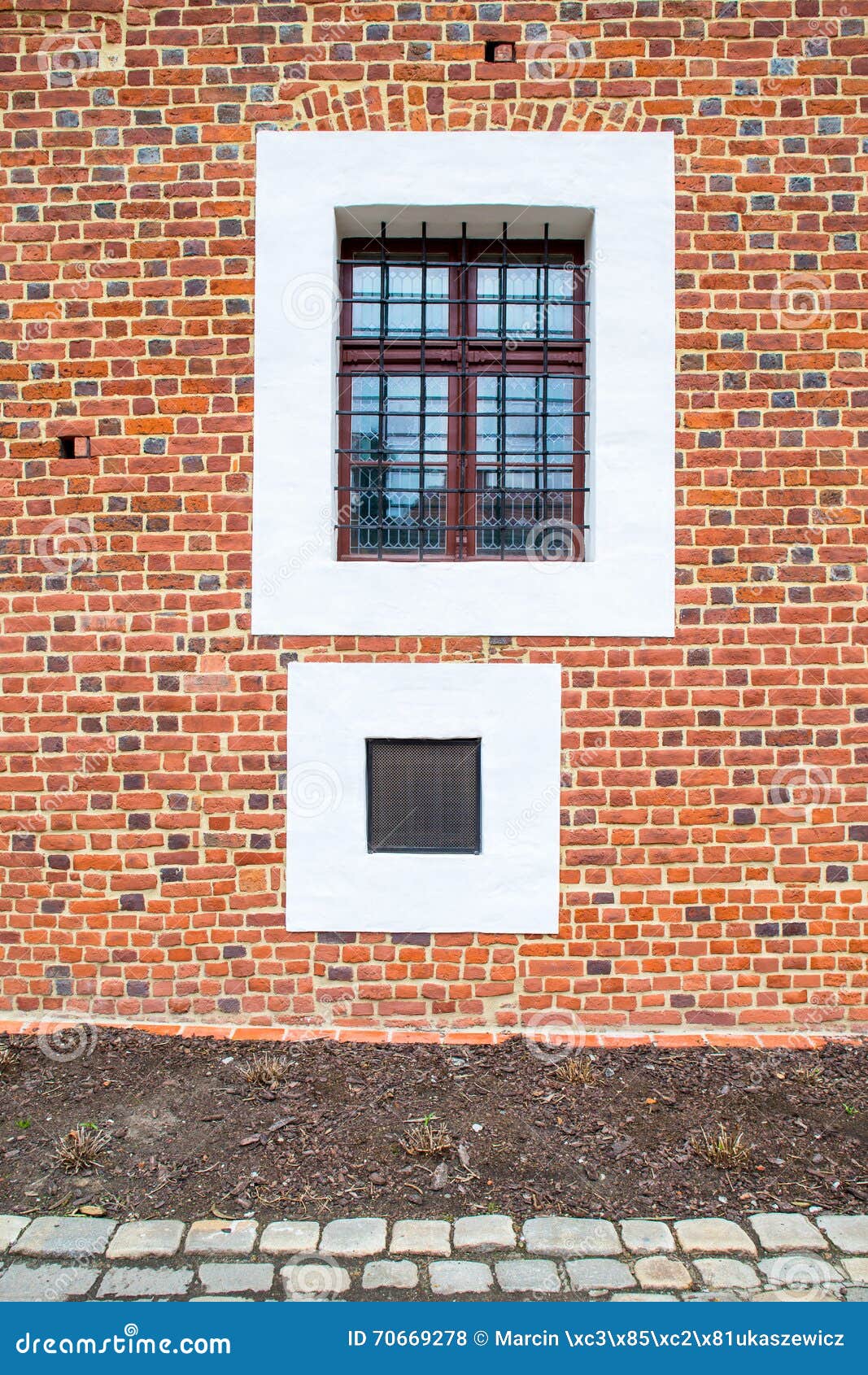 Two Old Square Windows, One with Steel Grating Stock Photo - Image of ...