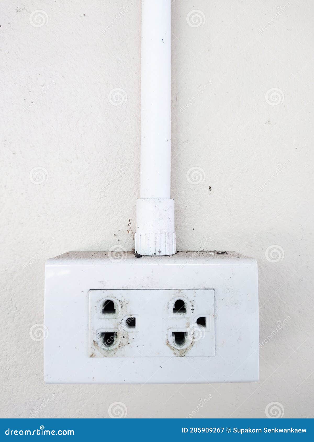 Two Old Style Electric Sockets on the Wall of the Wall Stock Image ...