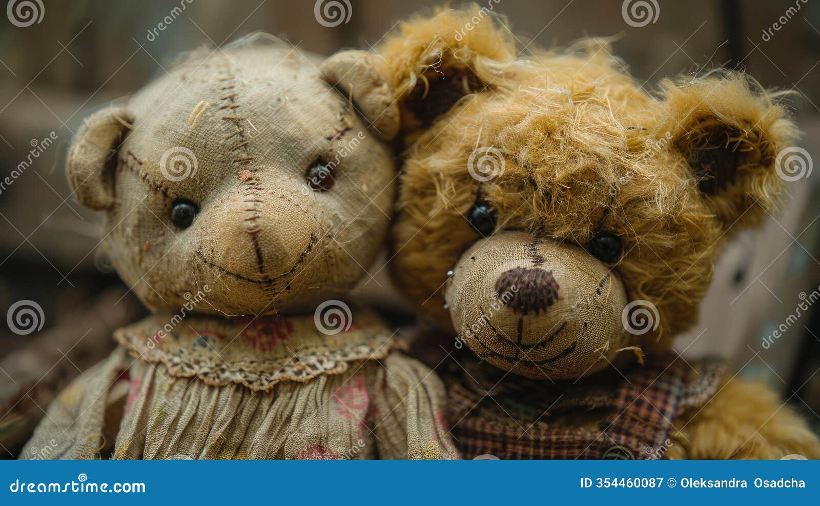 Two Old Teddy Bears Side by Side. Stock Image - Image of friendship ...