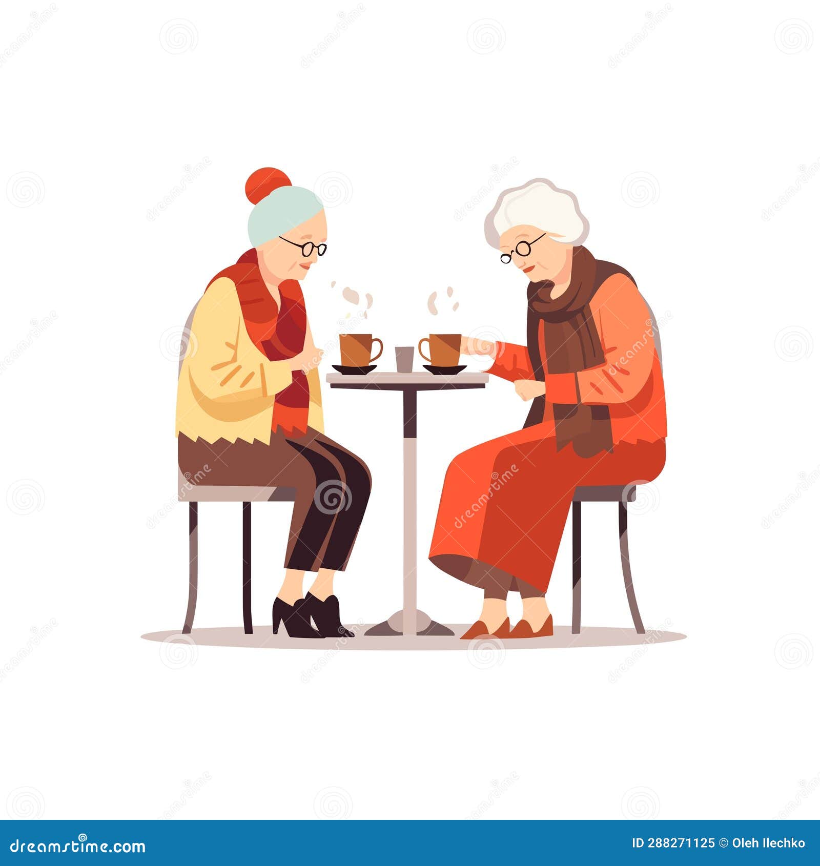 Two Old Women Drinking Coffee Vector Flat Isolated Illustration ...