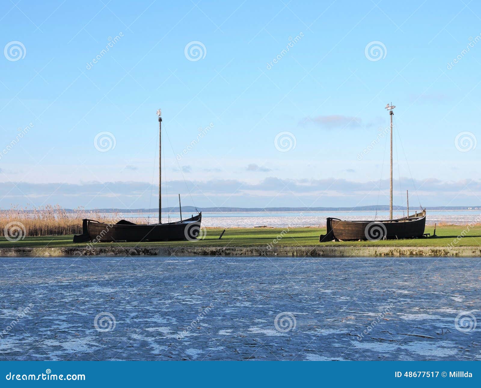 Two Old Wooden Launch, Lithuania Stock Image - Image of reed, sailing ...