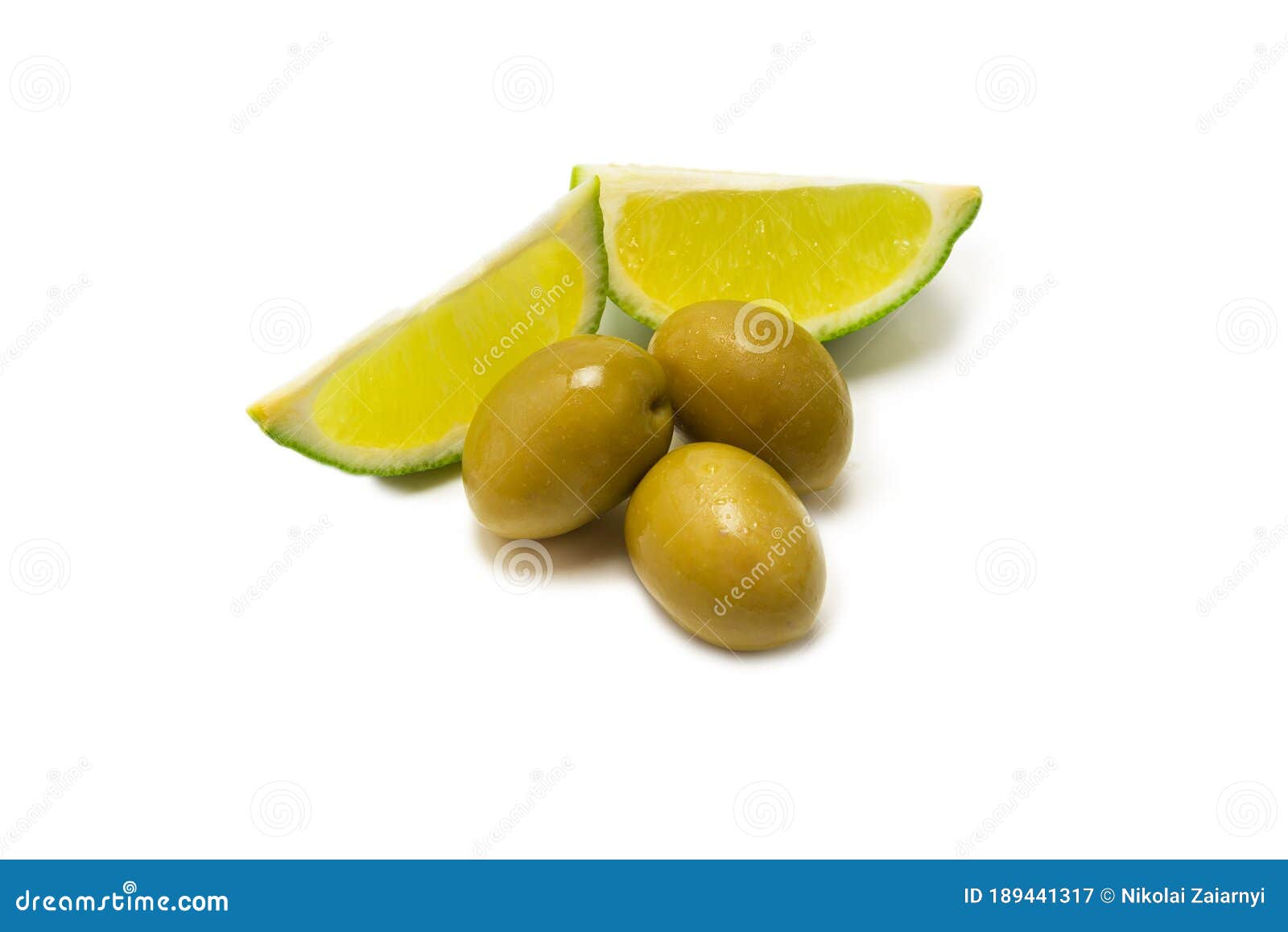 Two Olives and Piece of Lemon and Lime Isolated on White Stock Image ...