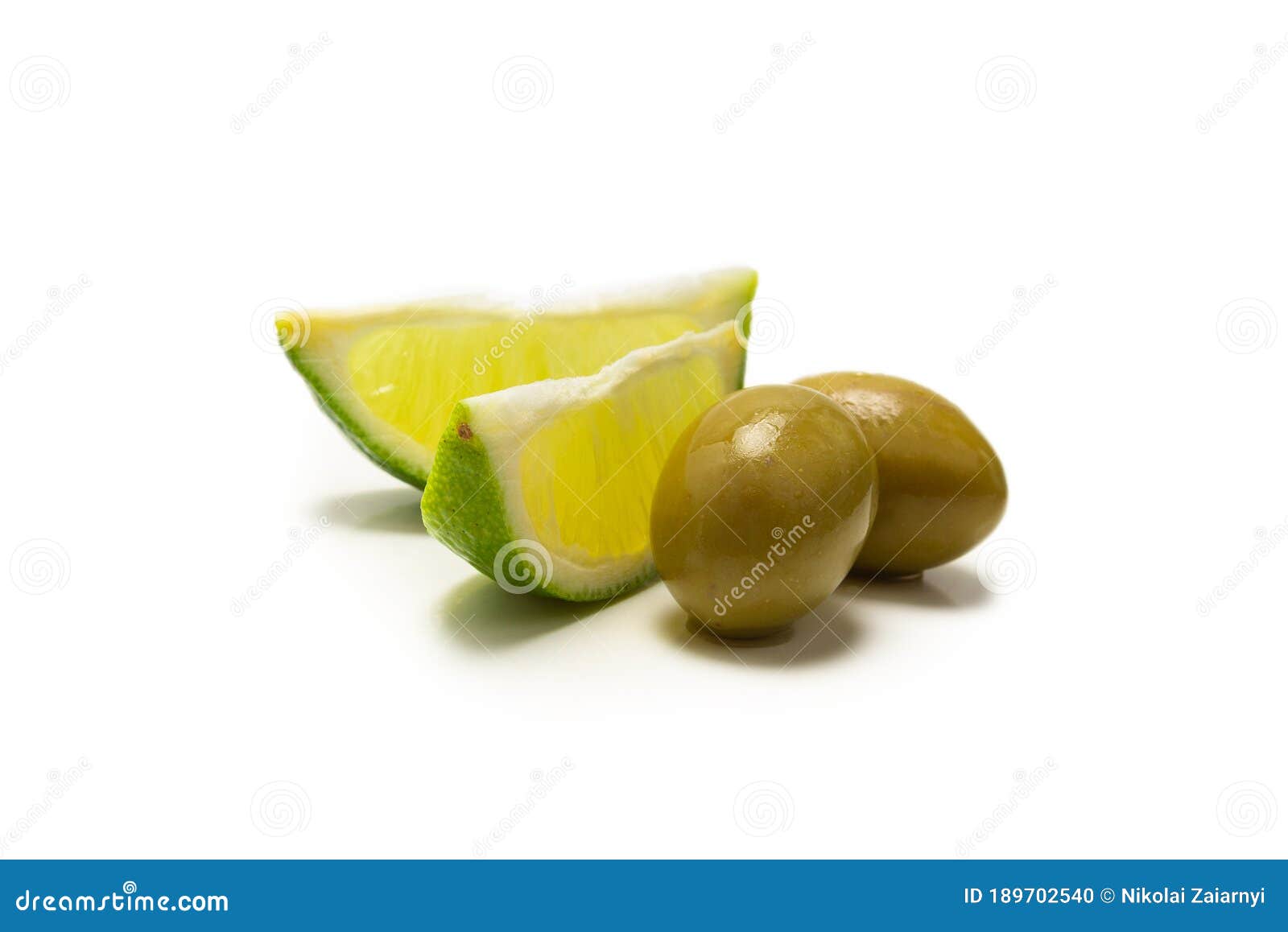 Two Olives and Piece of Lemon and Lime Isolated on White Stock Photo ...