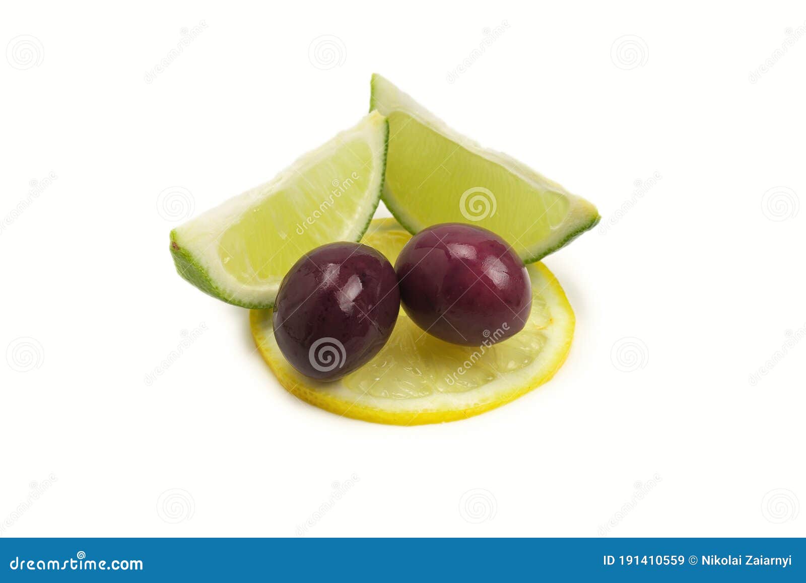Two Olives and Piece of Lemon and Lime Isolated on White Stock Image ...