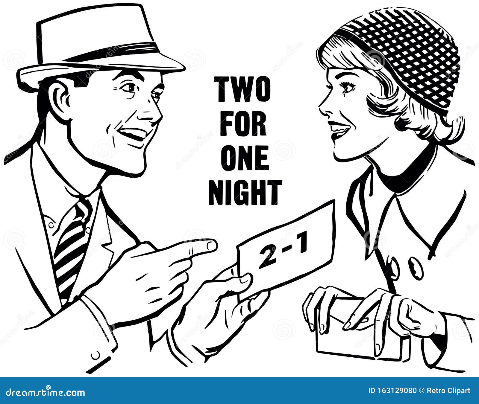 Two for One Night stock vector. Illustration of savings - 163129080