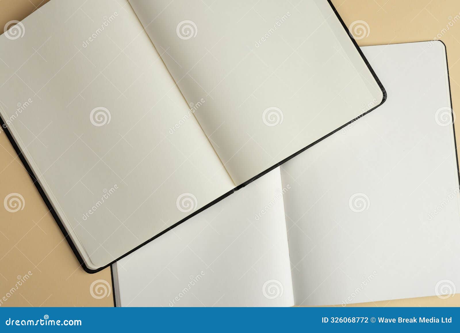 Two Open Blank Notebooks Lie on a Beige Surface with Copy Space, Ideal ...