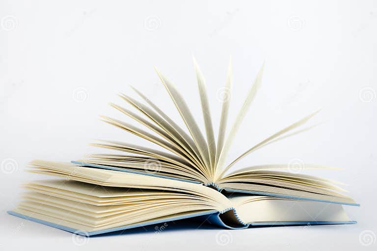 Two Open Blue Books on a Light Blue Background Stock Image - Image of ...