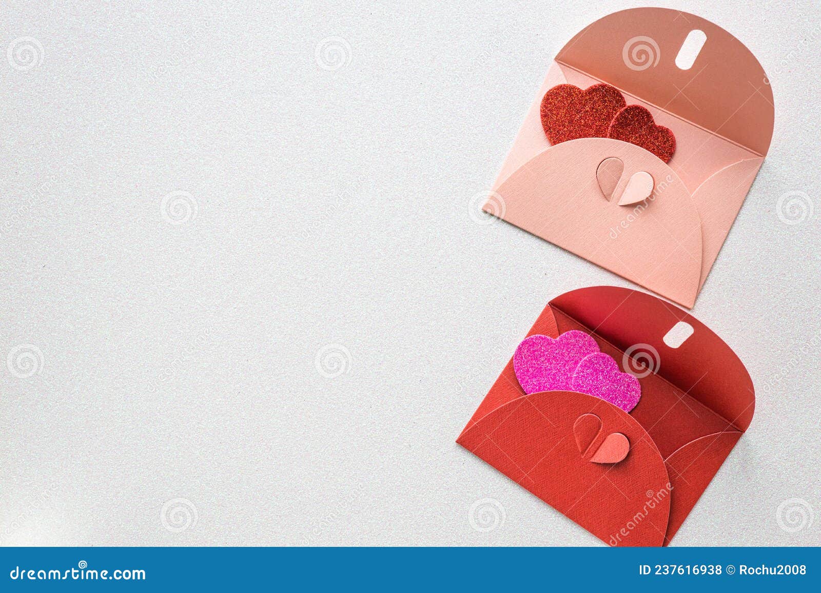 Two Open Decorative Envelopes with Sparkling Hearts, Bright Glitter ...