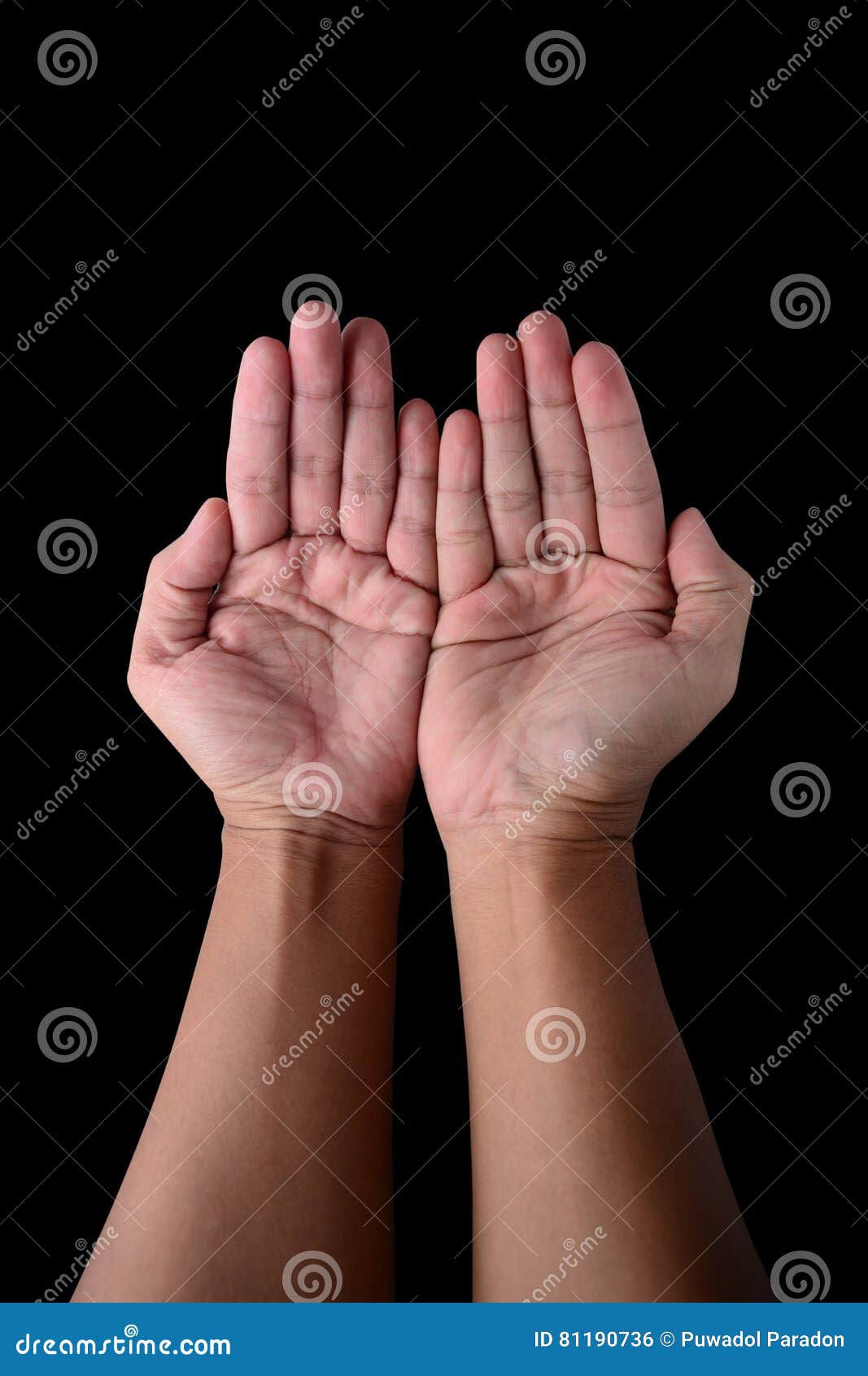 Two Open Empty Hands with Palms Up, Isolated on Black Stock Photo ...