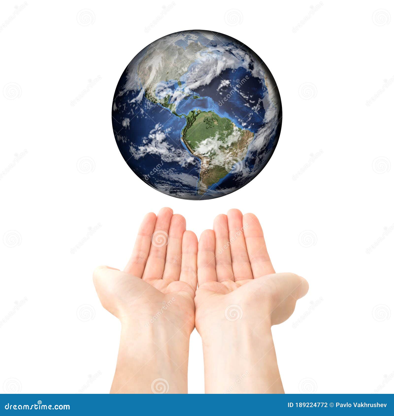 Two open hands hold Earth stock photo. Image of human - 189224772