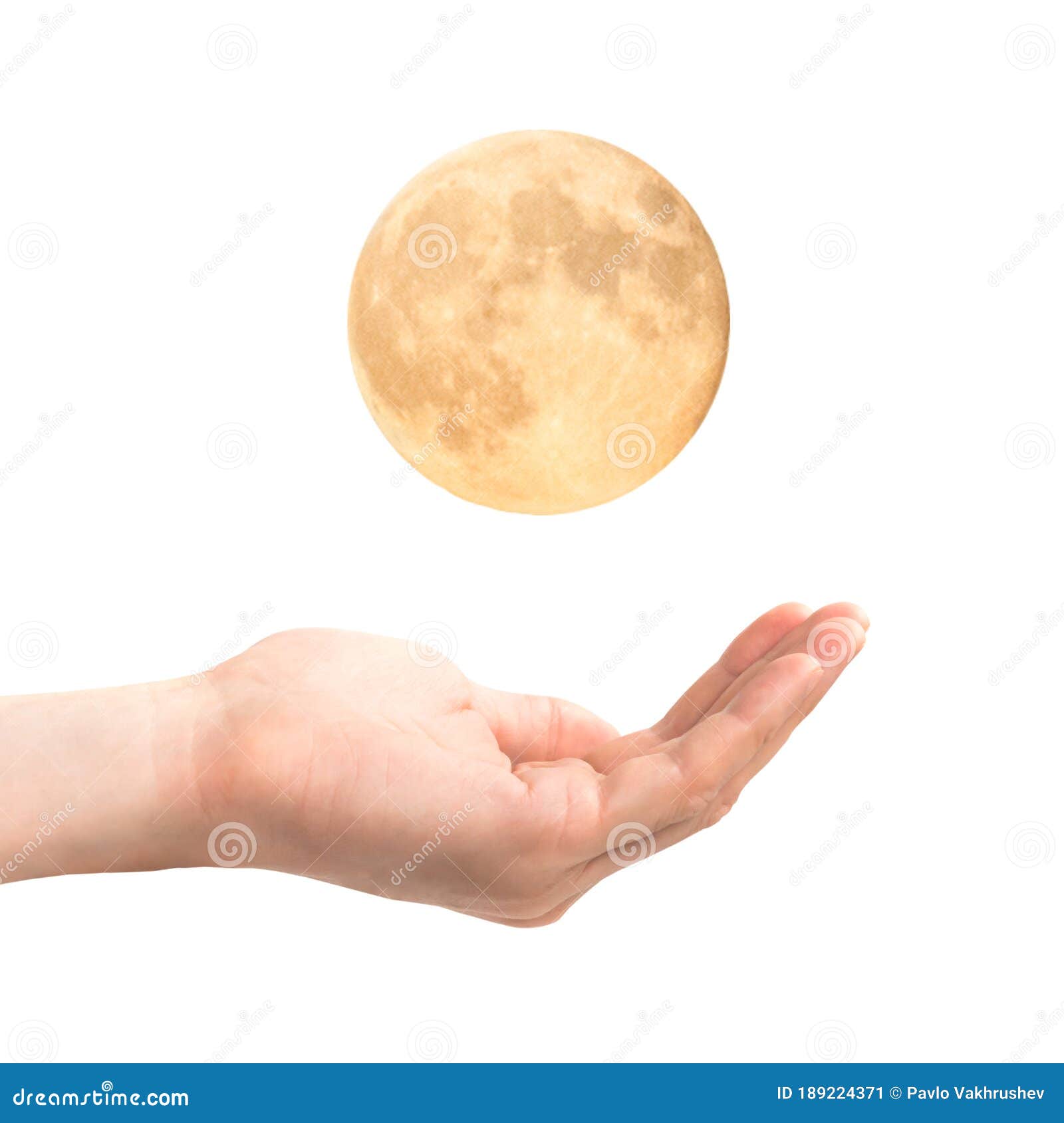 Two Open Hands Hold Full Moon Stock Image - Image of lunar, mask: 189224371