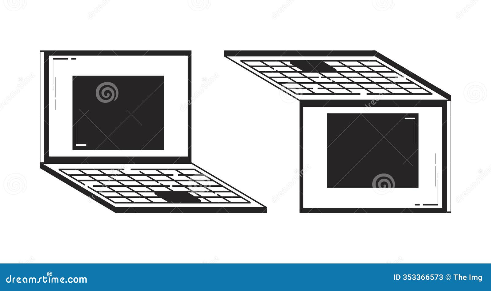 Two Open Laptops Placed Side by Side Doodle Linear Objects Set Stock ...