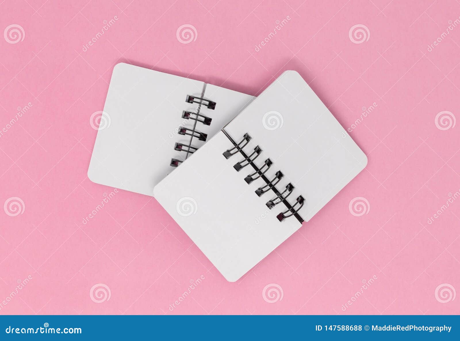 Two Open Notebooks on a Pink Background, Top View Stock Photo - Image ...