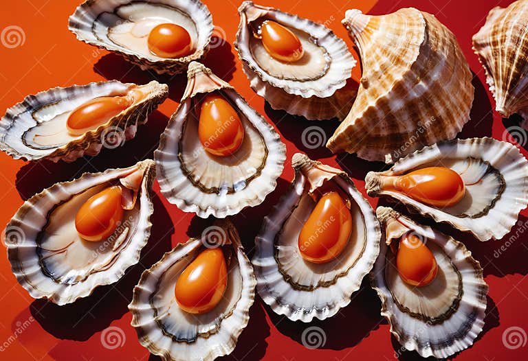 Two Open Oyster Shells with Pearls Inside Stock Illustration ...