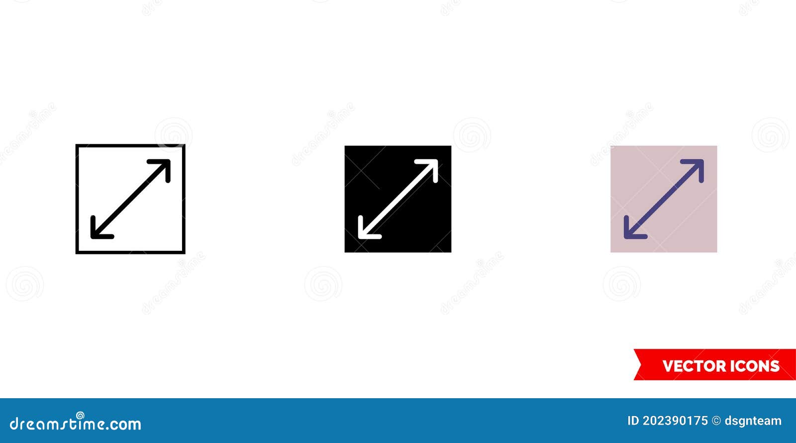 Two Opposite Diagonal Arrows in Square Icon of 3 Types Color, Black and ...
