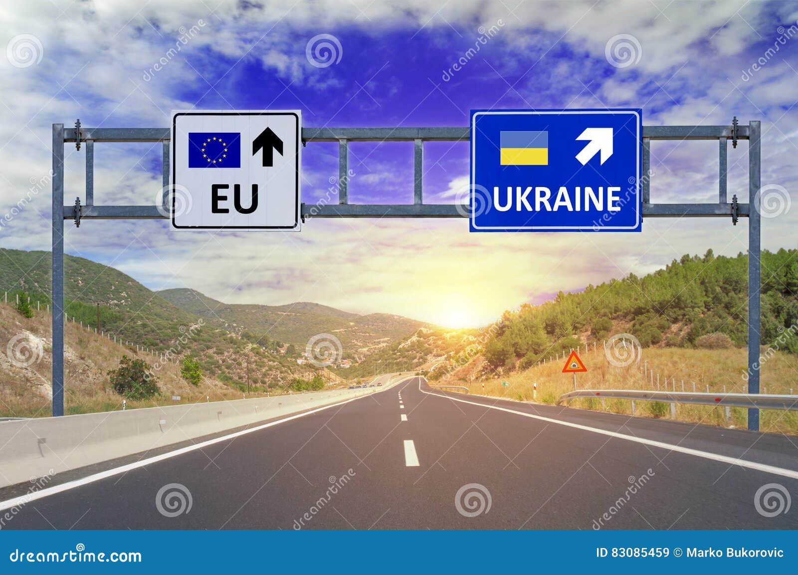 Two Options EU and Ukraine on Road Signs on Highway Stock Image - Image ...