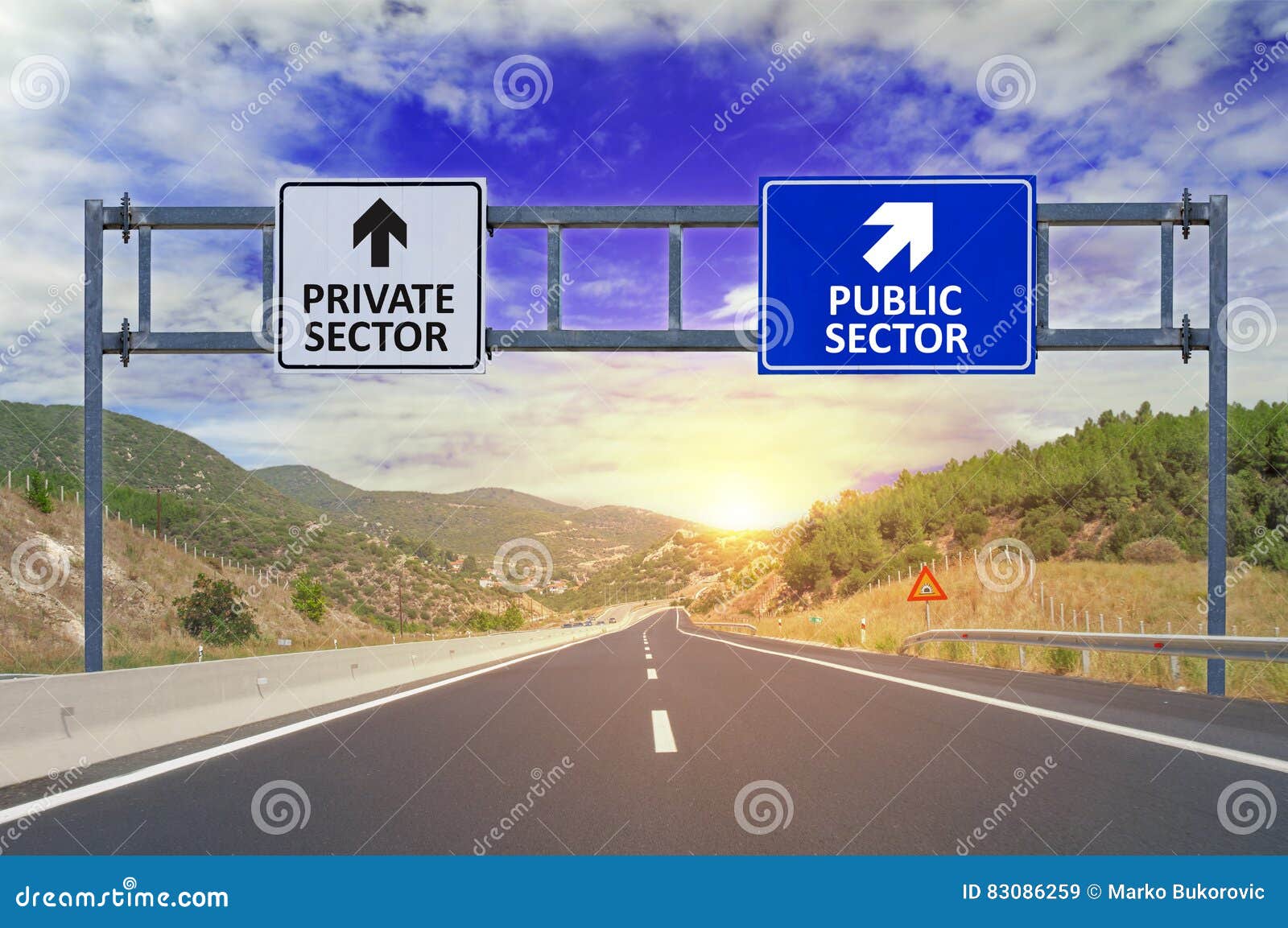 Two Options Private Sector and Public Sector on Road Signs on Highway ...