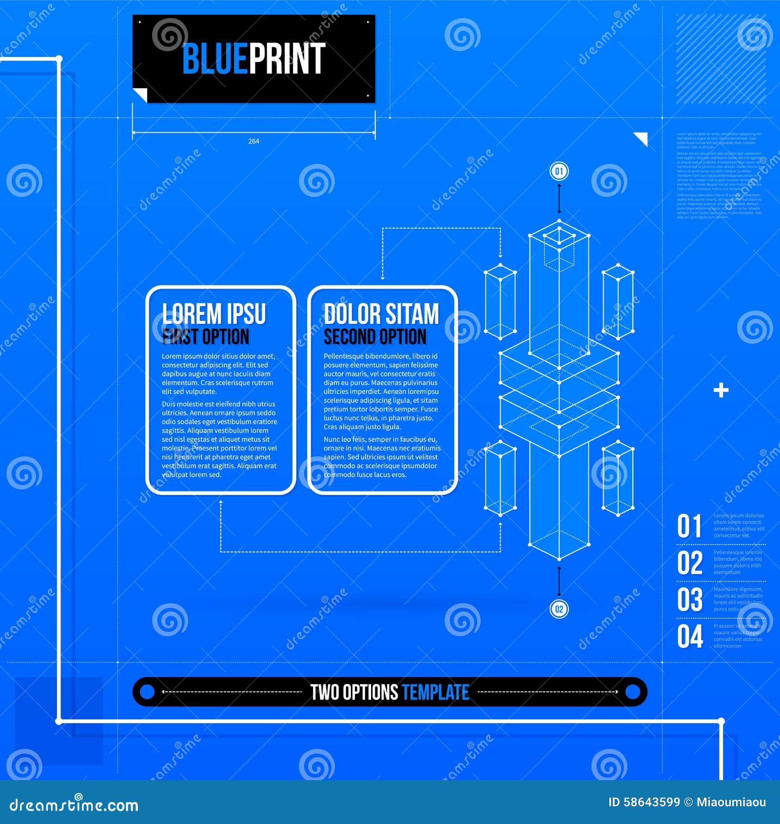 Two Options Template with Abstract 3d Element in Blueprint Style. EPS10 ...