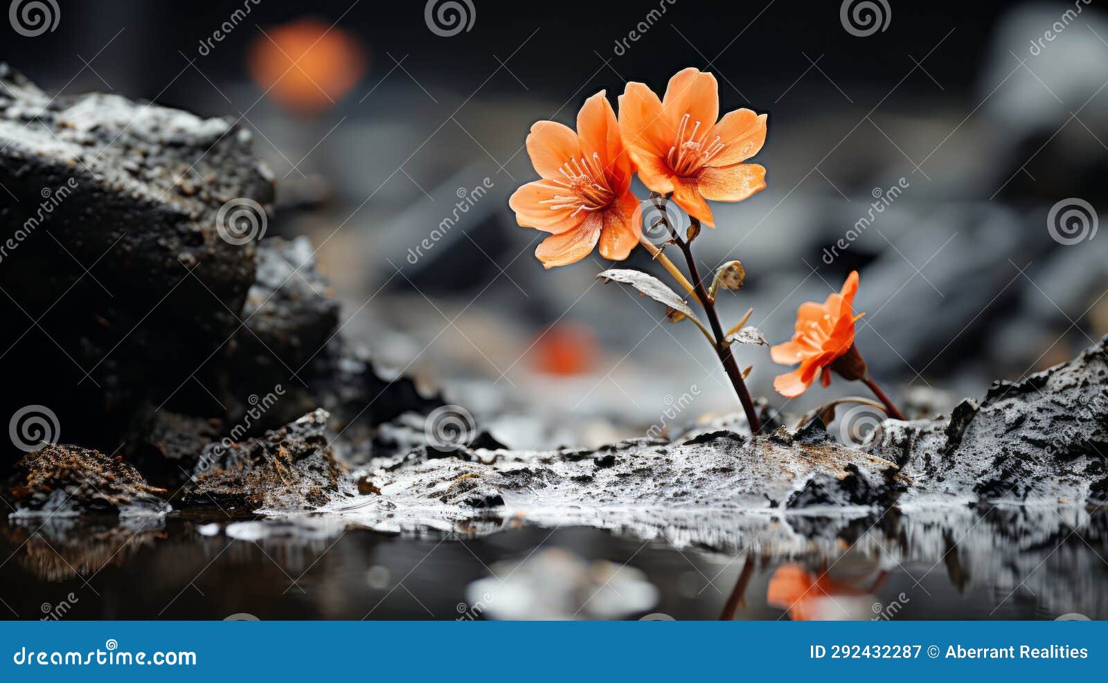 Two Orange Flowers in a Puddle of Water Stock Illustration ...
