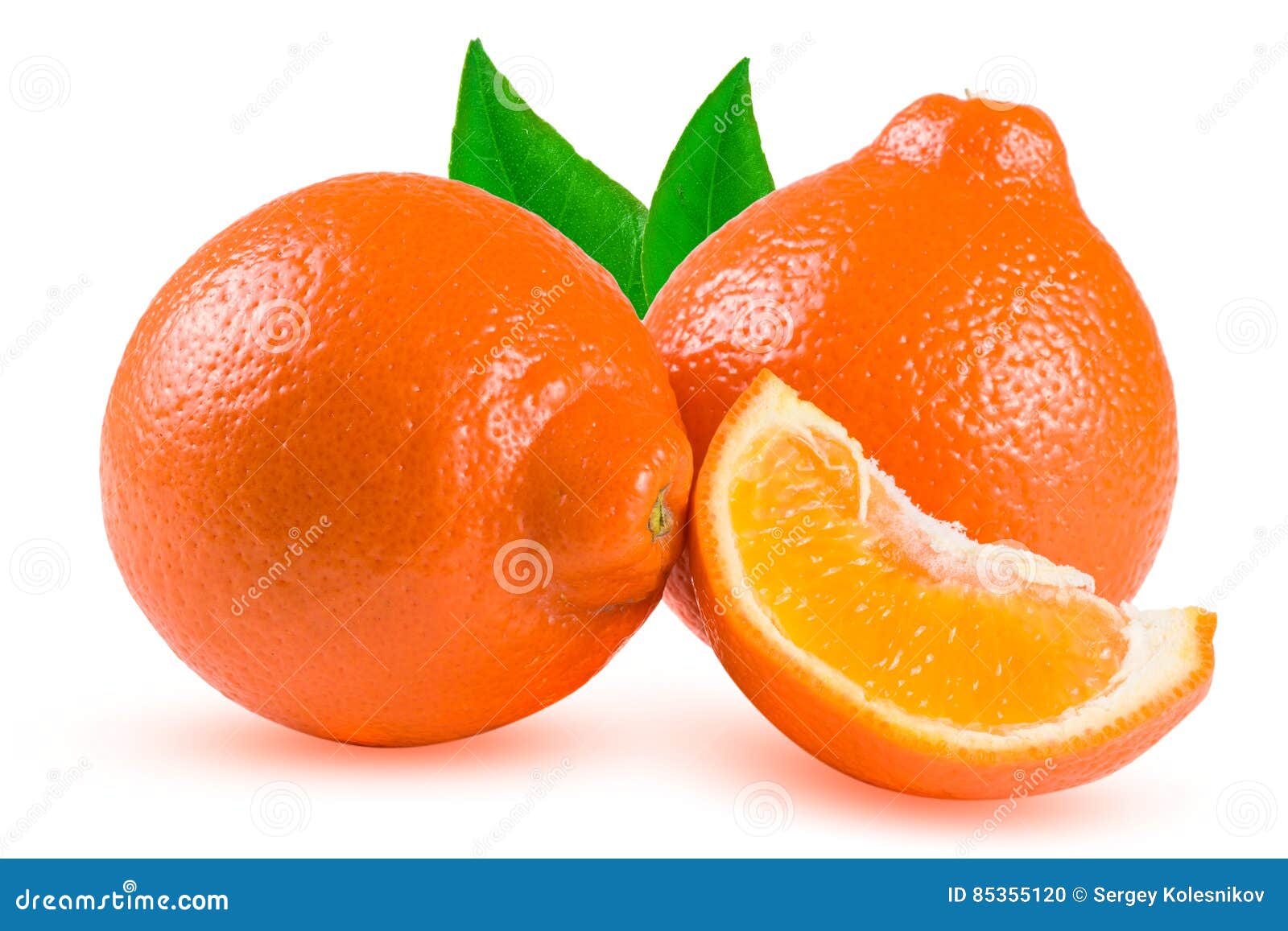 Two Orange Tangerine or Mineola with Slice and Leaf Isolated on White ...