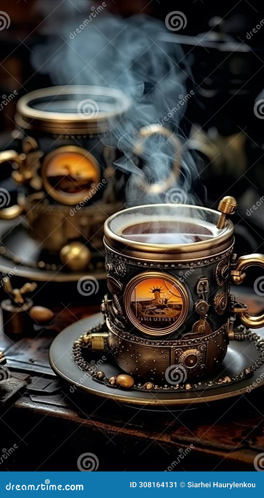 Two Original Cups of Hot Steaming Coffee Stock Illustration ...