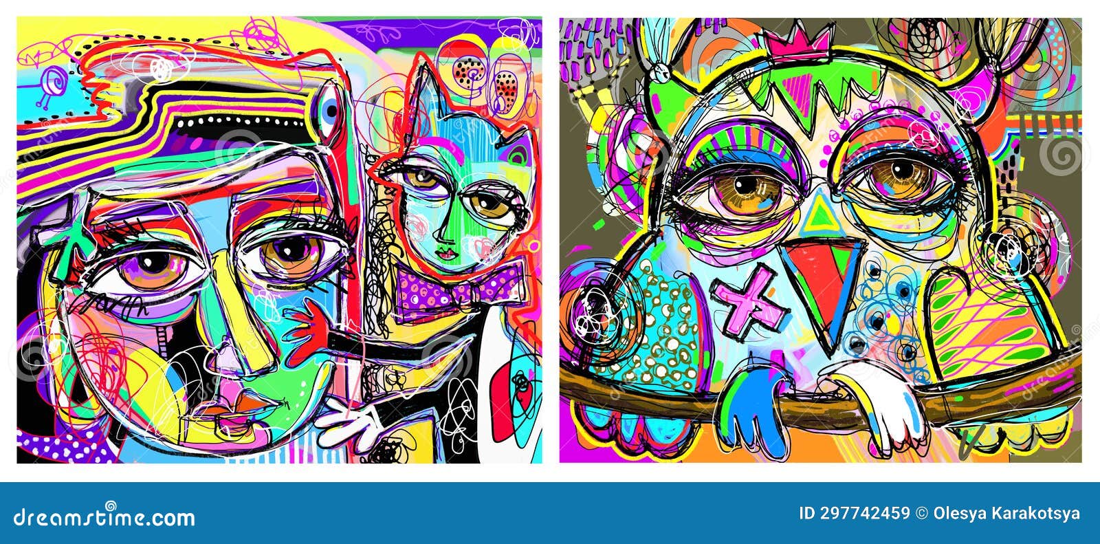 Two Original Digital Paintings. Contemporary Visual Art Stock Vector ...