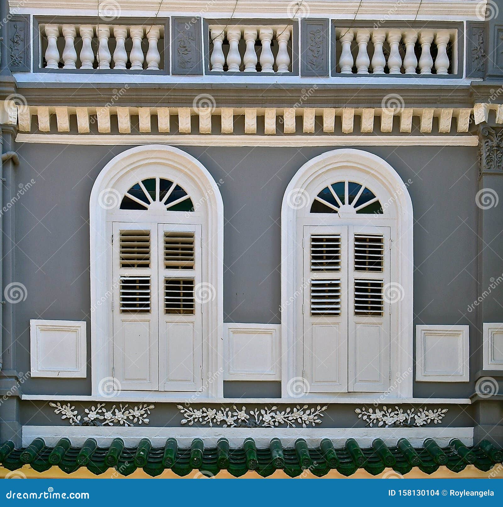 Two Ornate White Arched Windows Stock Photo - Image of asia, historic ...