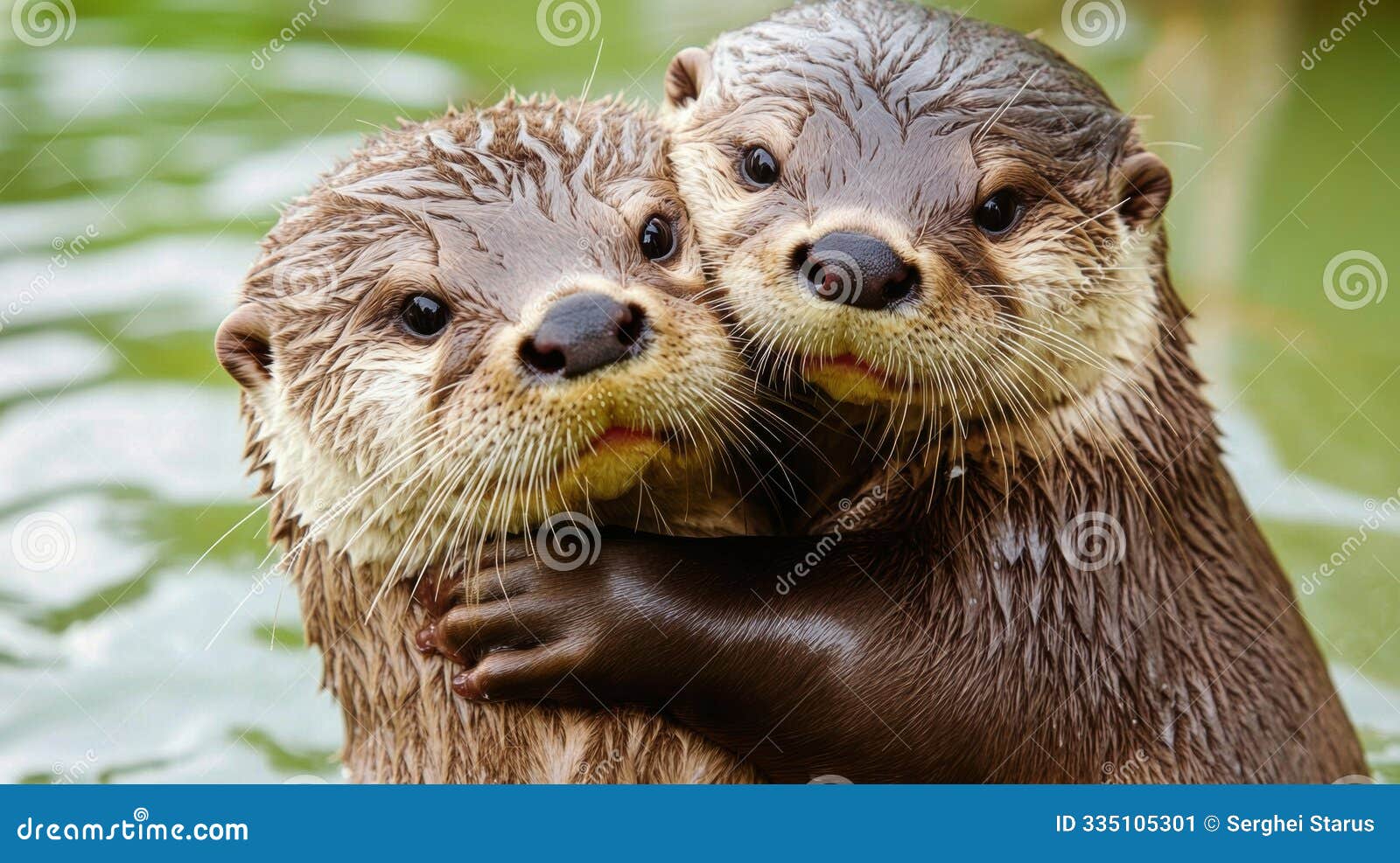 Two Otters Hugging Each Other in the Water with Their Eyes Closed, AI ...