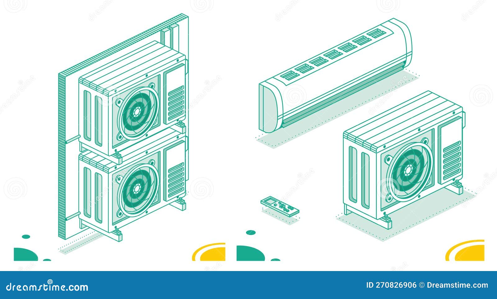 Two Outdoor Units of Air Conditioner. Isometric Outline Concept Stock ...