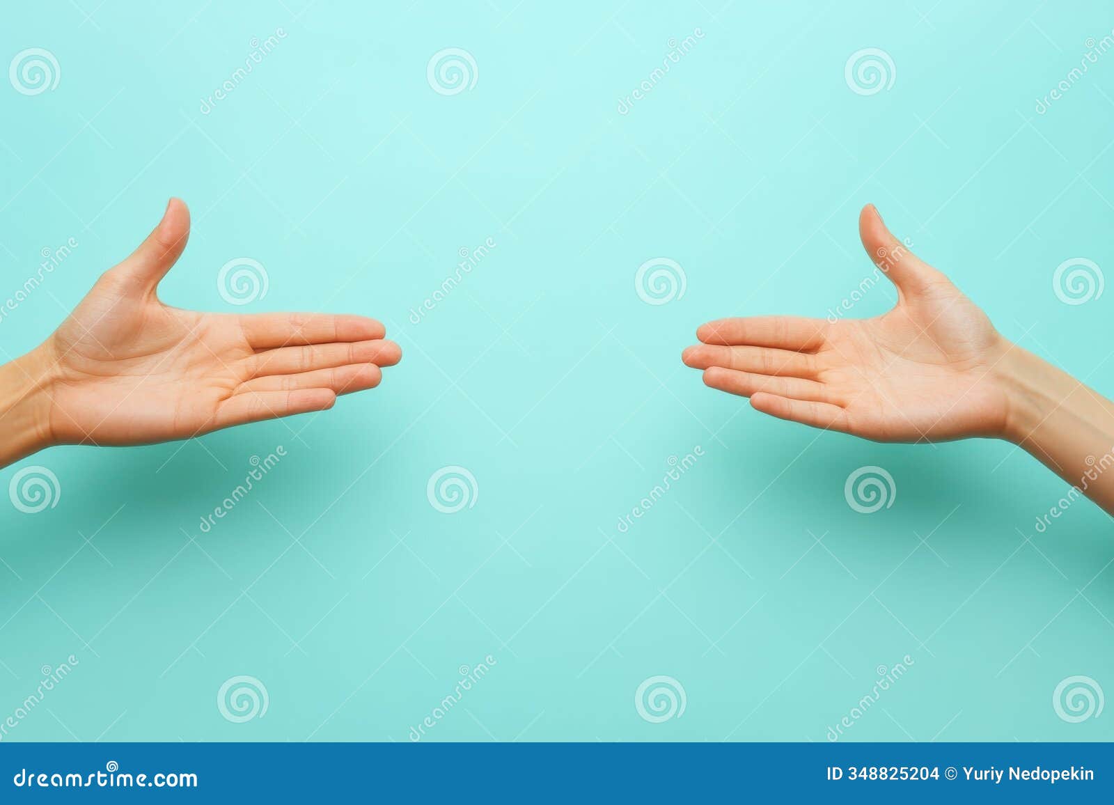Two Outstretched Hands Reaching Towards Each Other Against a Light Blue ...