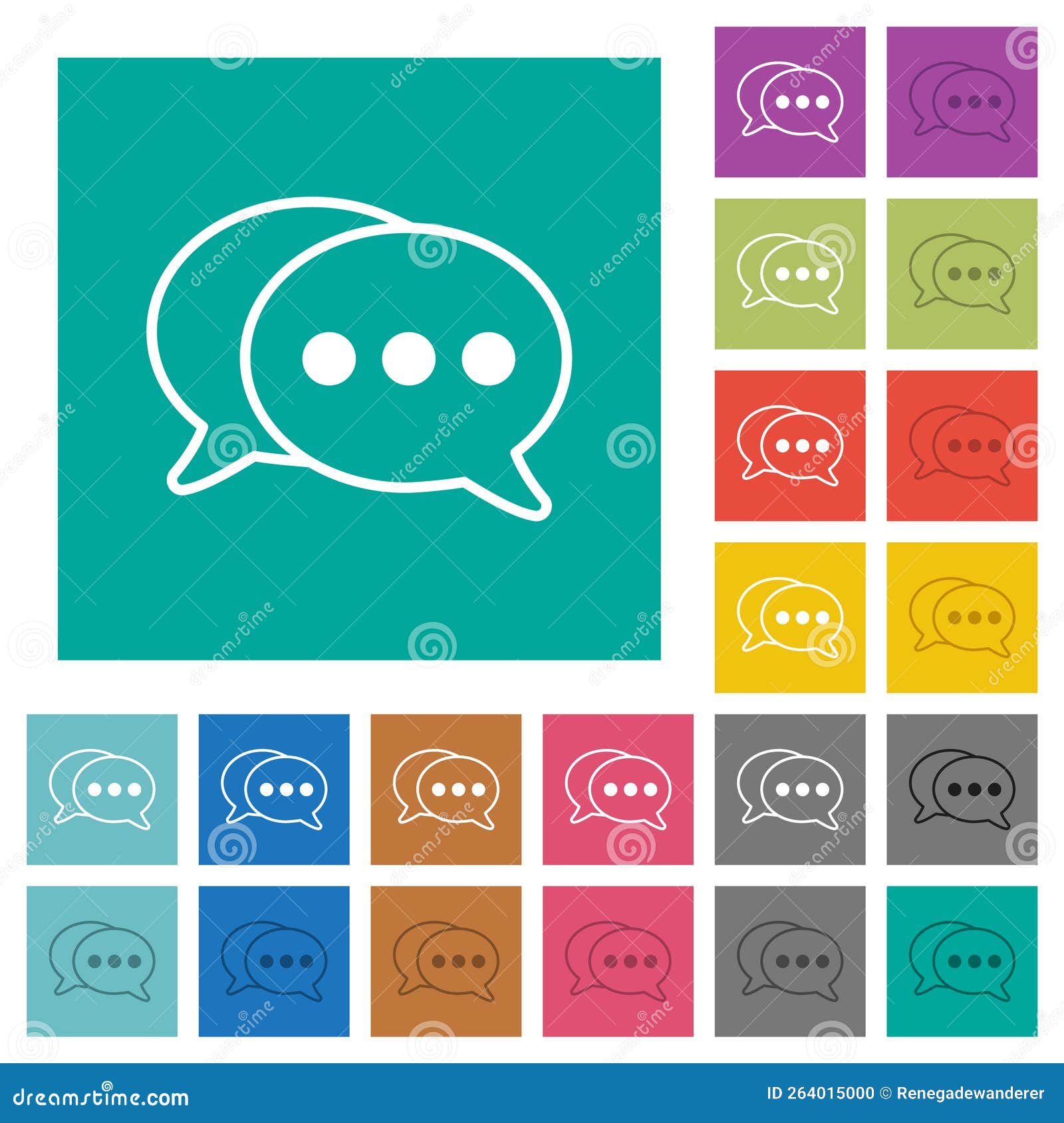 Two Oval Active Chat Bubbles Outline Square Flat Multi Colored Icons ...