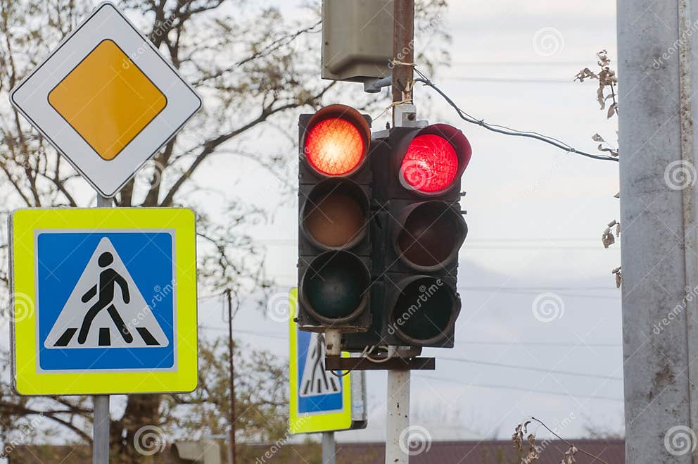 Two Overlapping Traffic on the Main Road Stock Photo - Image of signal ...