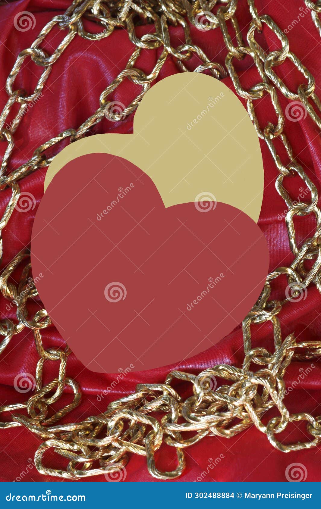 Two Overlapping Valentine Hearts with Gold Chains are Ready for Text ...