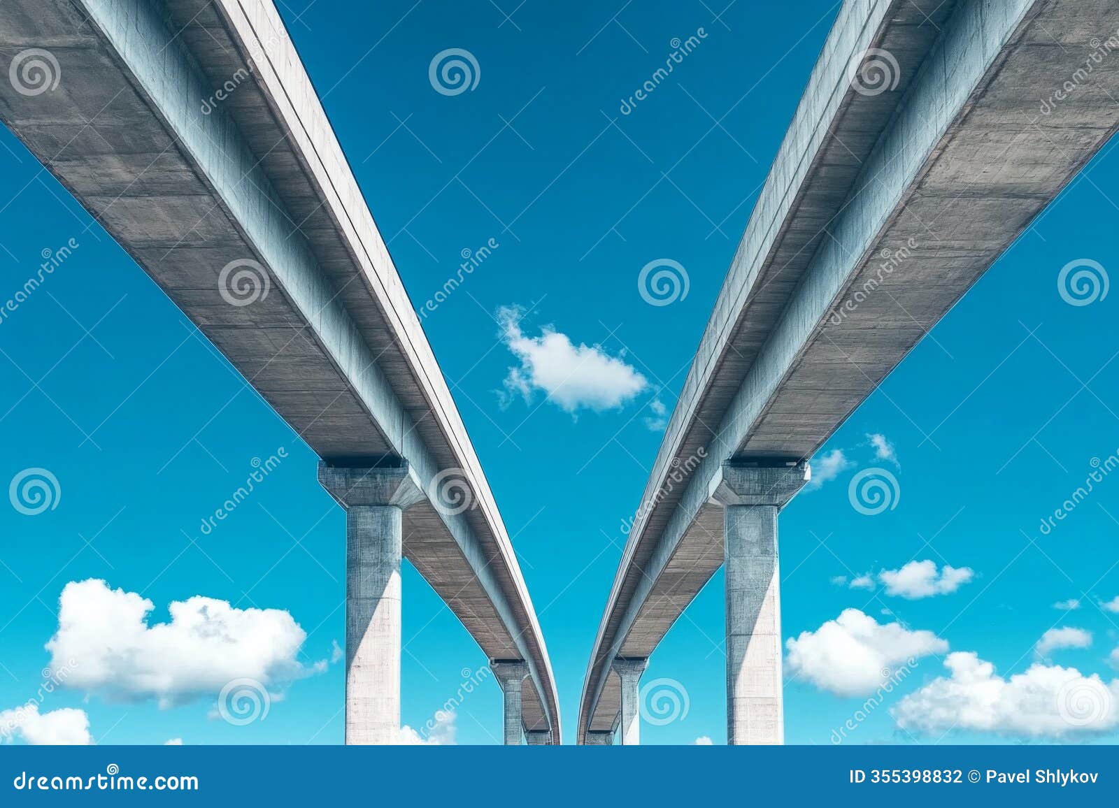 Two Overpass Bridges Create a Striking Perspective Under a Clear Blue ...