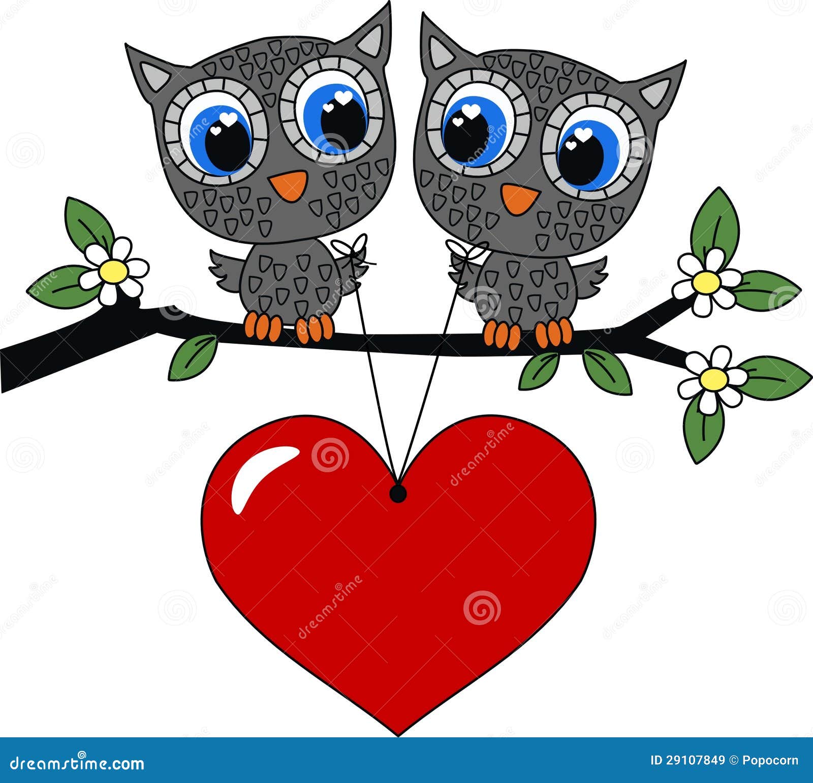 Two owls in love stock vector. Illustration of file, flowers - 29107849