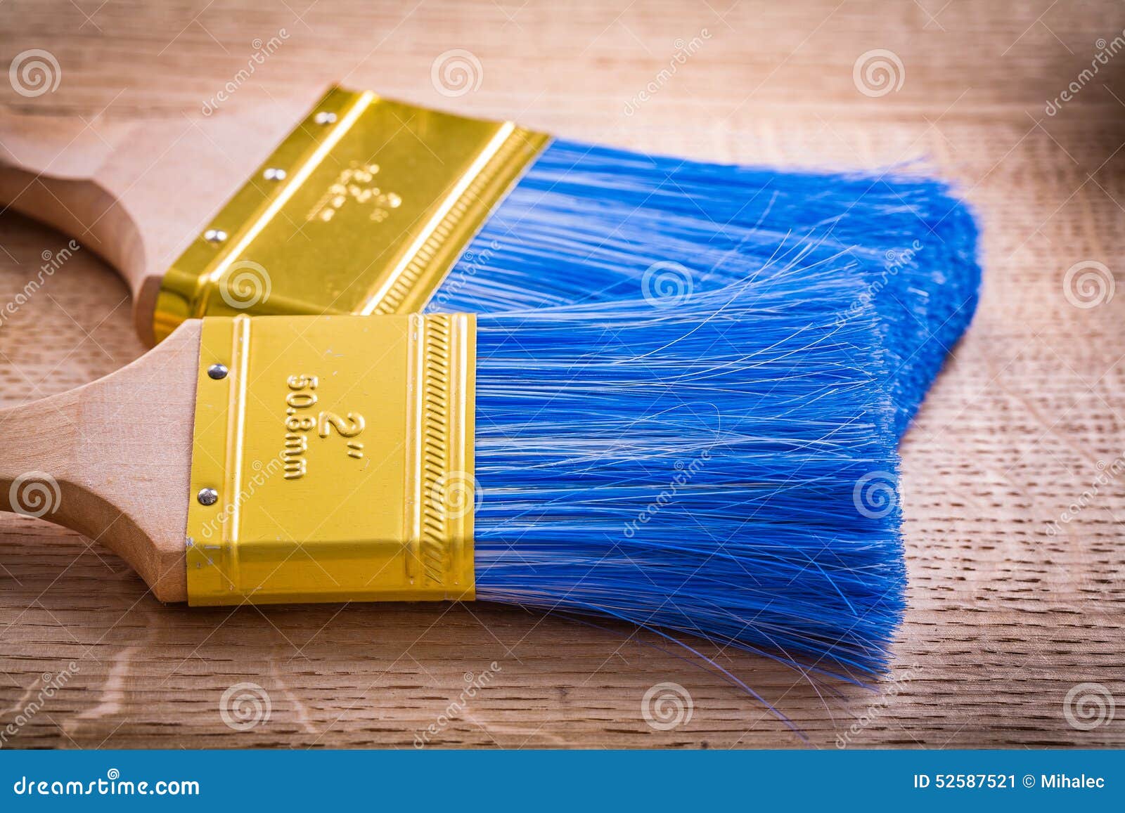 Two Paint Brushes on Wooden Board Very Close Up Stock Image - Image of ...