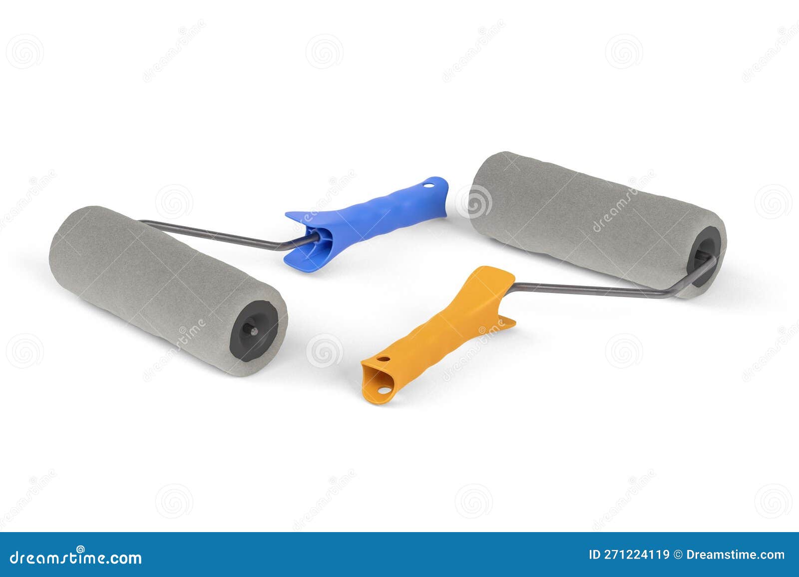 Two Paint Rollers in Orange and Blue Colors on a White Background - 3D ...