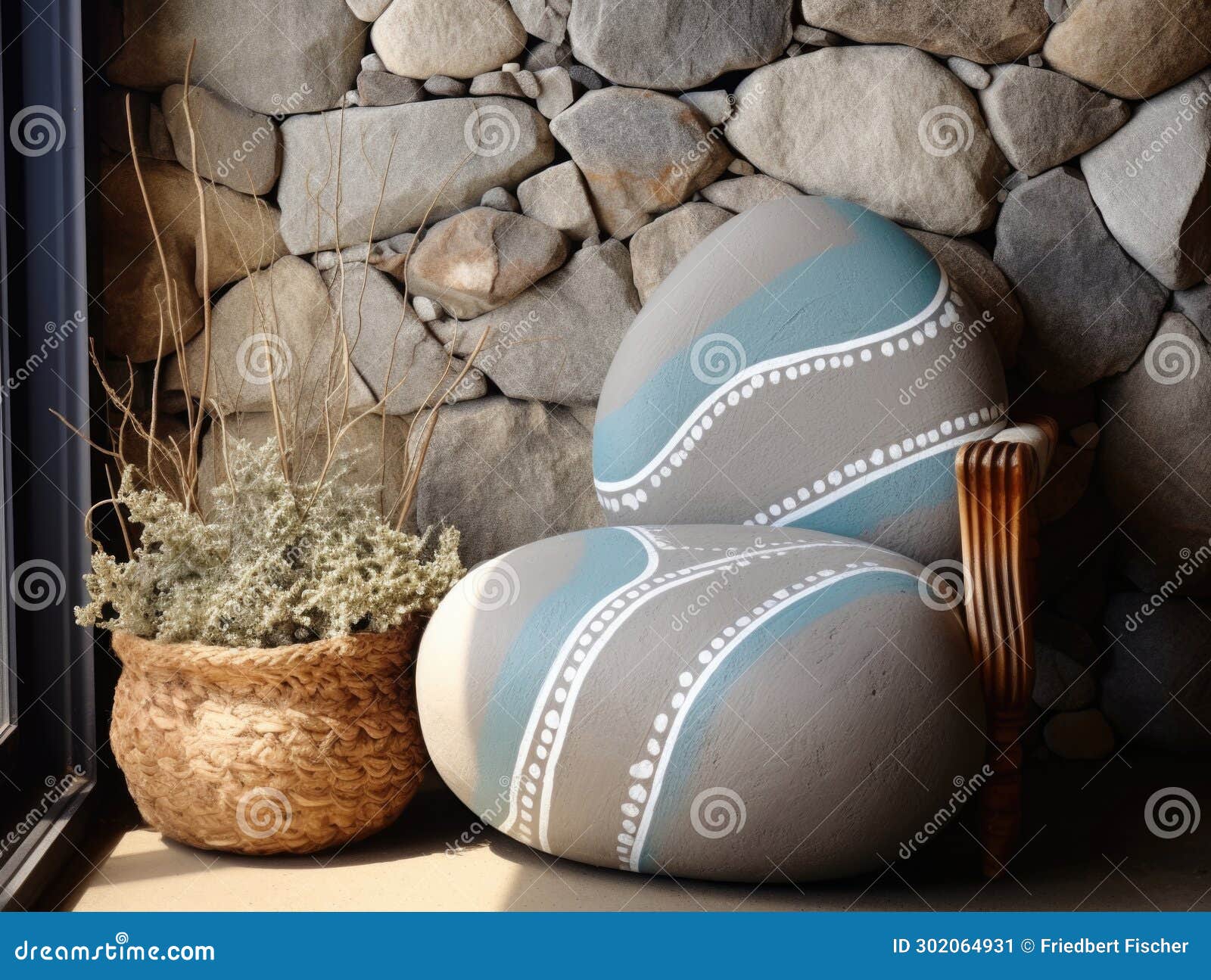 Two Painted Flat Pebbles with Abstract Wave Patterns and Dots on Top of ...