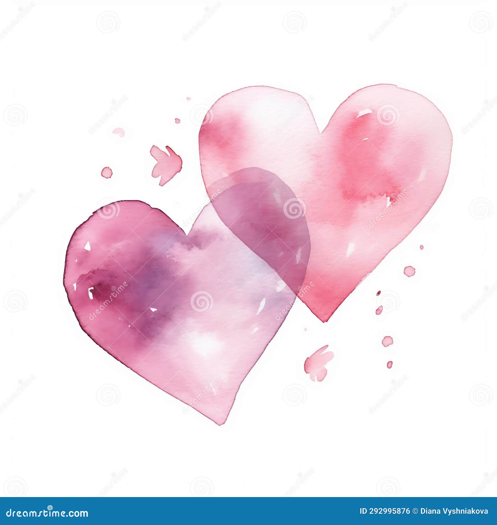 Two Painted Pink Watercolor Hearts on White Background Stock ...